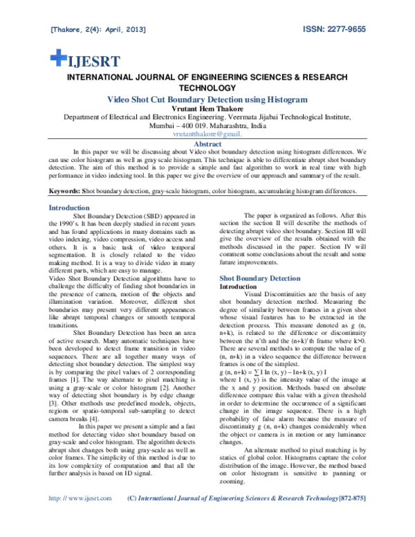 Pdf Video Shot Cut Boundary Detection Using Histogram