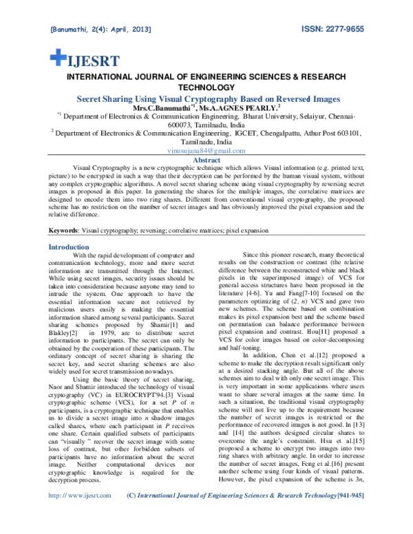 Pdf Secret Sharing Using Visual Cryptography Based On Reversed Images
