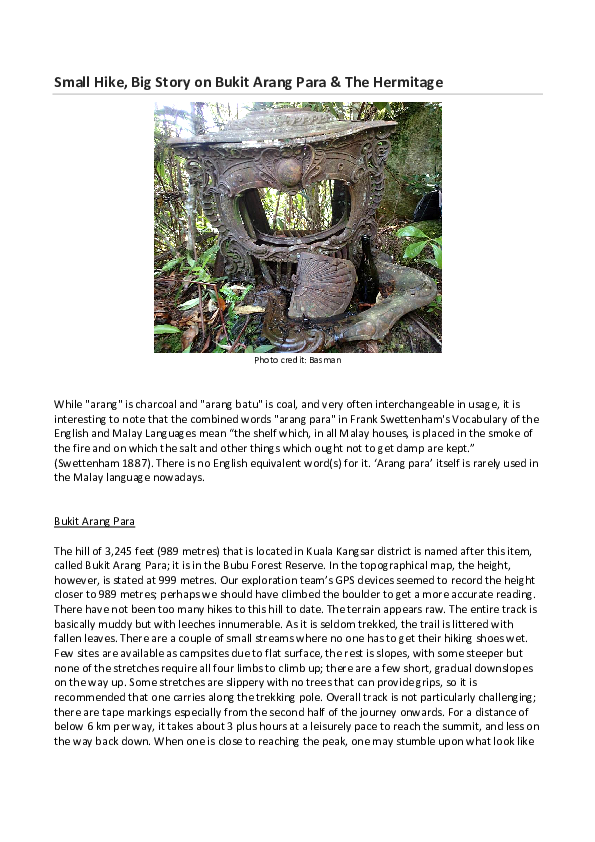 (PDF) Small Hike, Big Story on Bukit Arang Para & The Hermitage