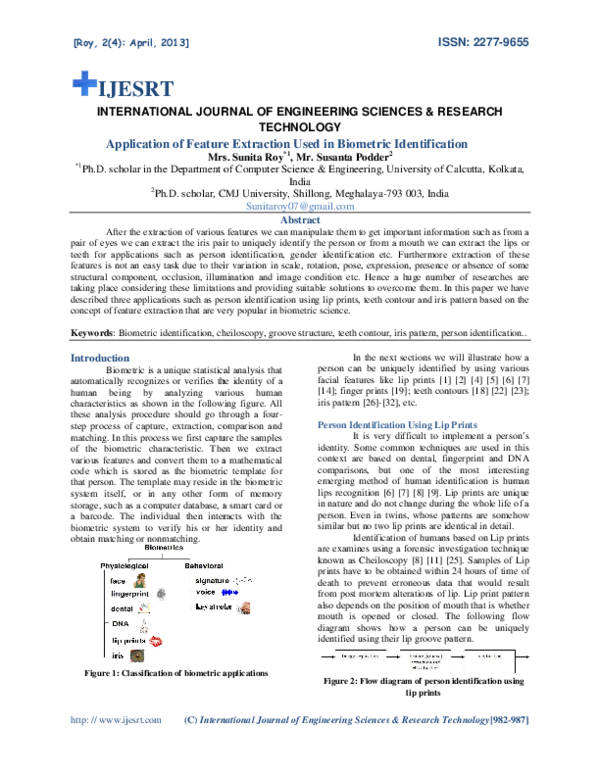 Pdf Application Of Feature Extraction Used In Biometric Identification