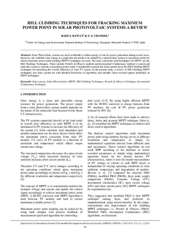 (PDF) Hill Climbing Techniques for tracking Maximum Power point in Solar Photovoltaic Systems-A ...