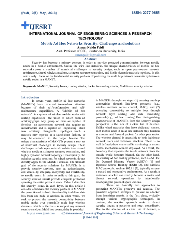 Pdf Mobile Ad Hoc Networks Security Challenges And Solutions