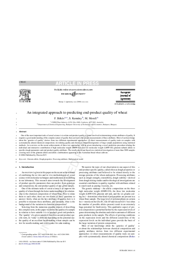 (PDF) An integrated approach to predicting end-product quality of wheat