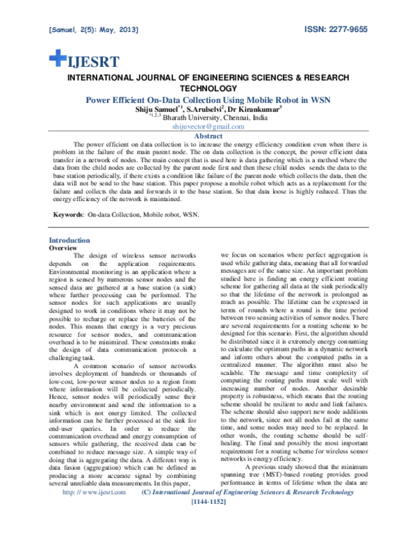 Pdf Power Efficient On Data Collection Using Mobile Robot In Wsn