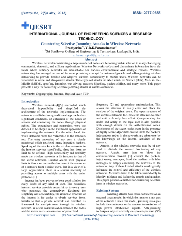 Pdf Countering Selective Jamming Attacks In Wireless Networks