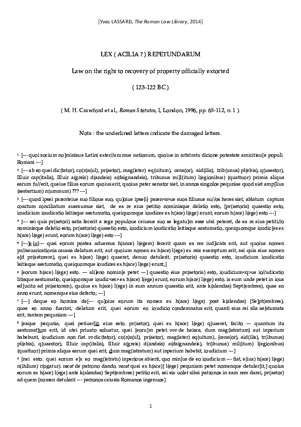 (PDF) Lex (Acilia ?) repetundarum (Crawford)