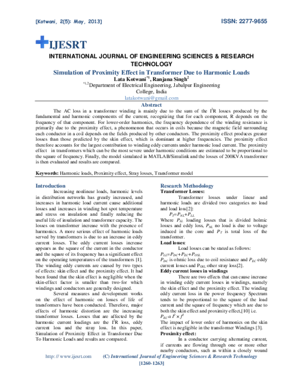 (PDF) Simulation of Proximity Effect in Transformer Due to Harmonic Loads