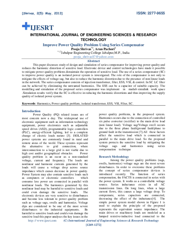 (PDF) Improve Power Quality Problem Using Series Compensator