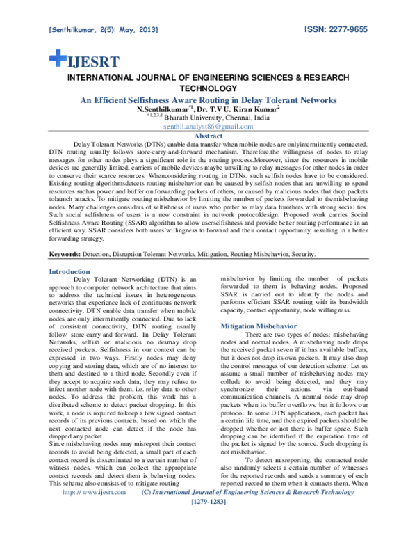 (PDF) Social Selfishness Aware Routing for Delay Tolerant Networks