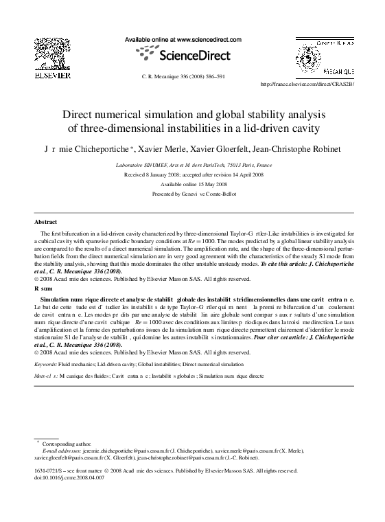 (PDF) Direct numerical simulation and global stability analysis of three-dimensional ...