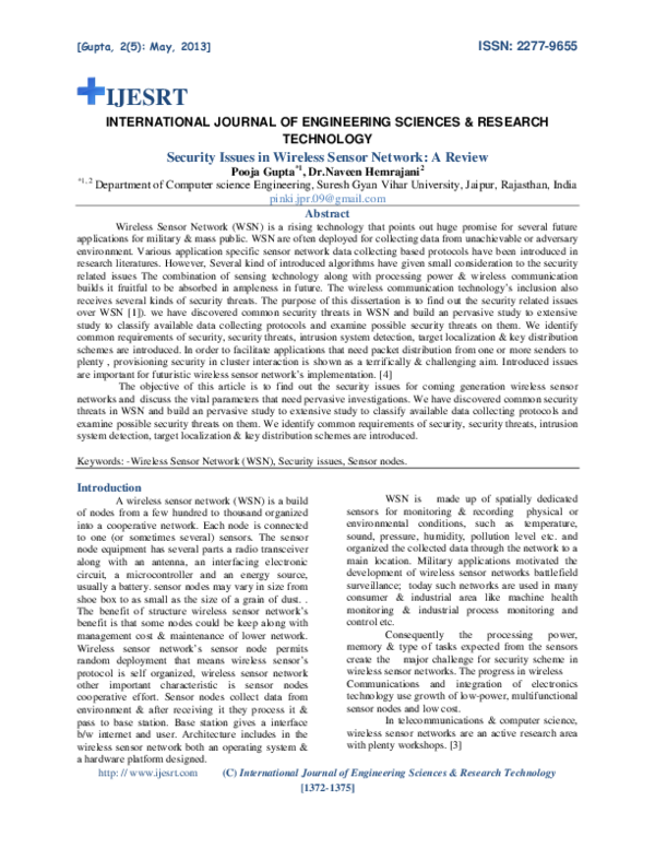 Pdf Security Issues In Wireless Sensor Network A Review