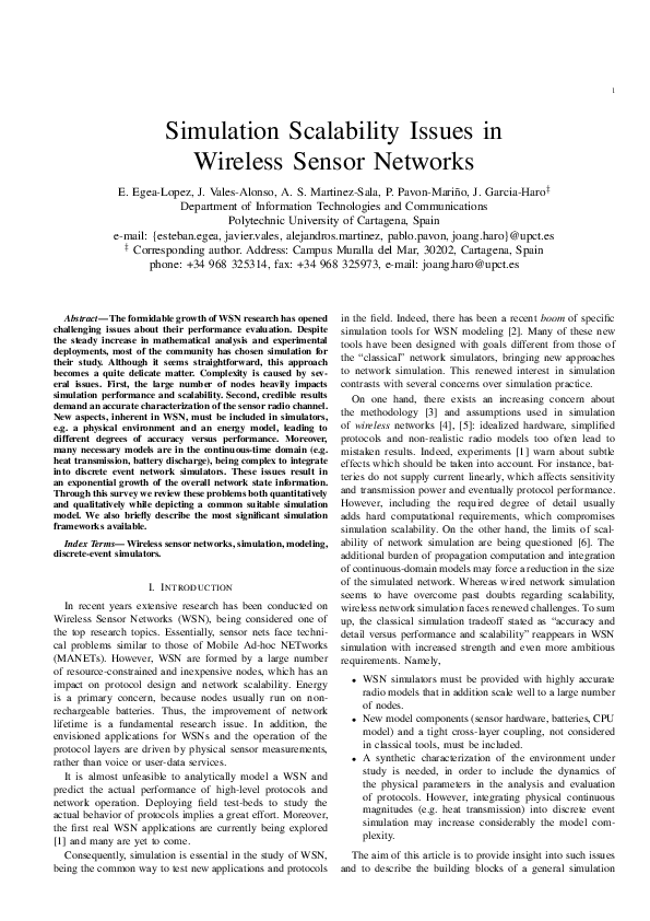 (PDF) Simulation scalability issues in wireless sensor networks