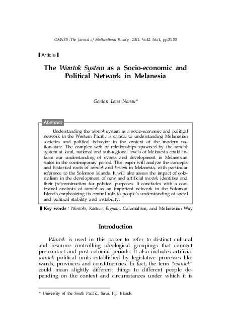 (PDF) The wantok system as a socio-economic and political netwrok in ...