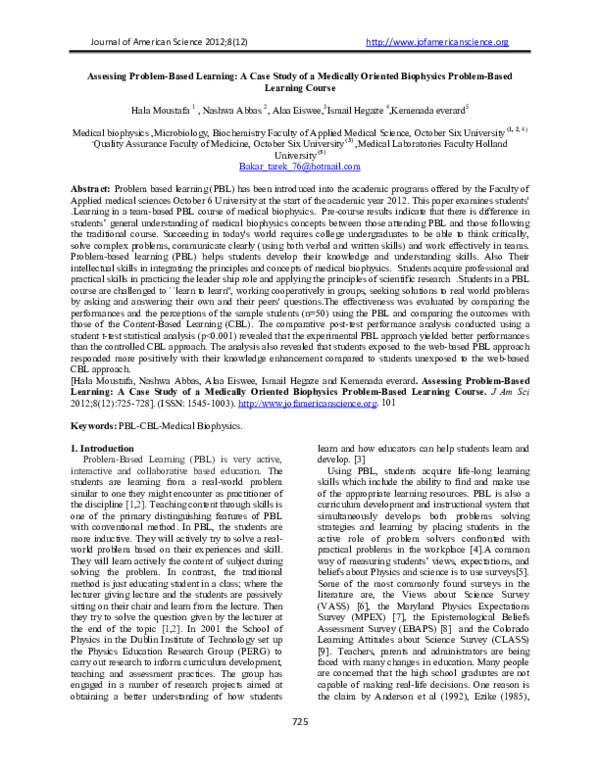 (PDF) Assessing Problem-Based Learning : A case study of Medically ...