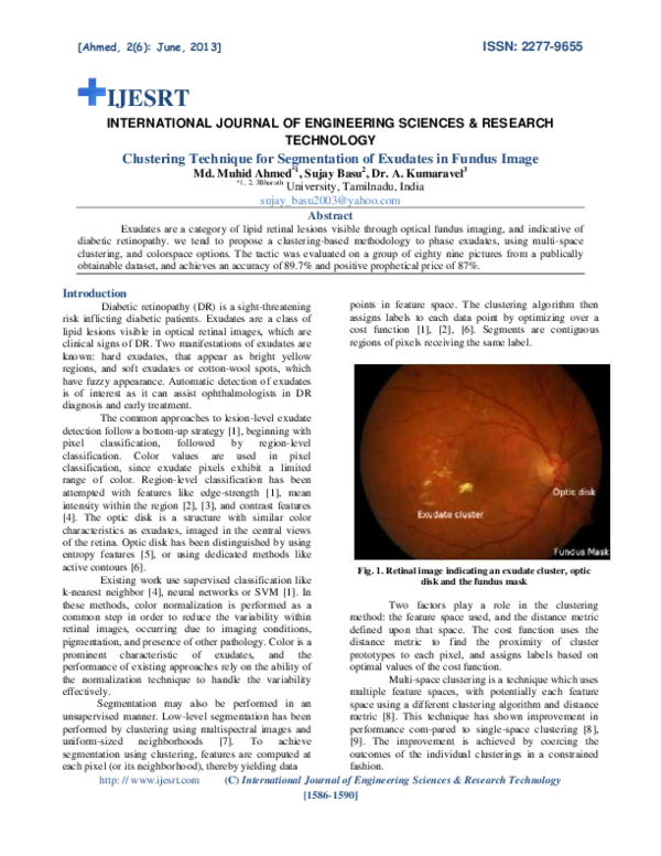 Pdf Clustering Technique For Segmentation Of Exudates In Fundus Image