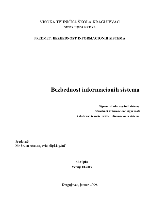 (PDF) ISMS - IT Security Management - Bezbednsot Informcionih sistema - skripta - srpski