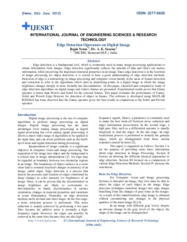 Pdf Edge Detection Operators On Digital Image Ijesrt Journal