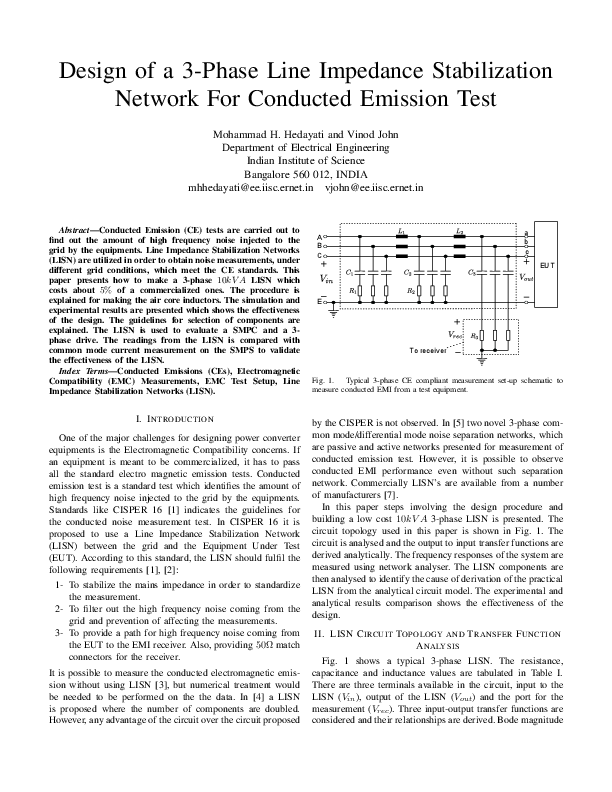 (PDF) Design of a 3-Phase Line Impedance Stabilization Network For ...