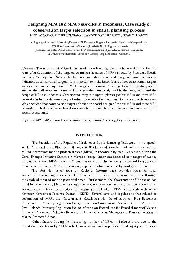 (PDF) Designing MPA and MPA Networks in Indonesia: Case study of ...