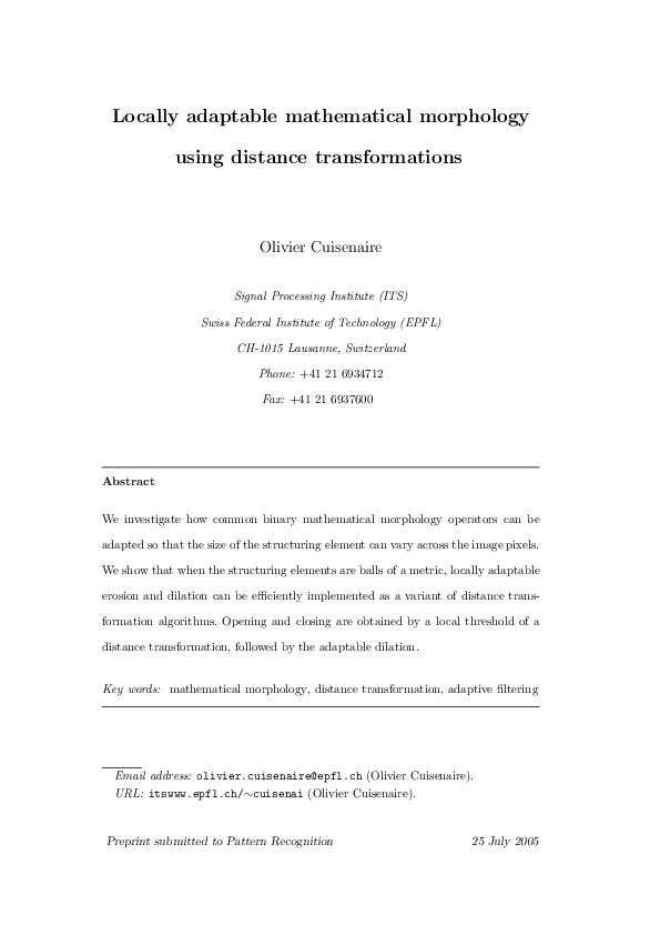(PDF) Locally adaptable mathematical morphology using distance transformations