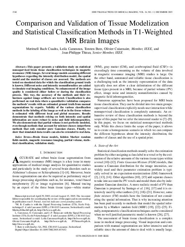 Pdf Comparison And Validation Of Tissue Modelization And Statistical Classification Methods In