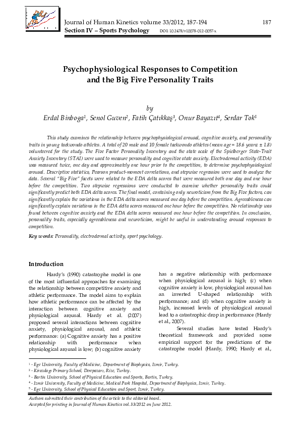 (PDF) Psychophysiological Responses to Competition and the Big Five ...