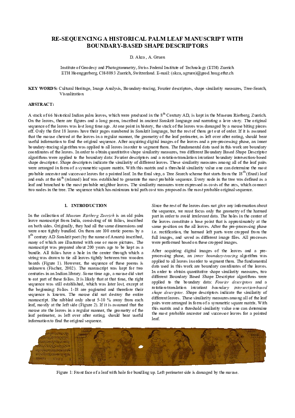 (PDF) RE-SEQUENCING A HISTORICAL PALM LEAF MANUSCRIPT WITH BOUNDARY ...