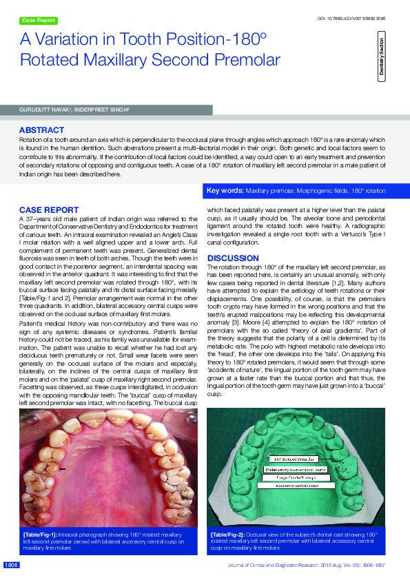 (PDF) A variation in tooth position-180° rotated maxillary second premolar