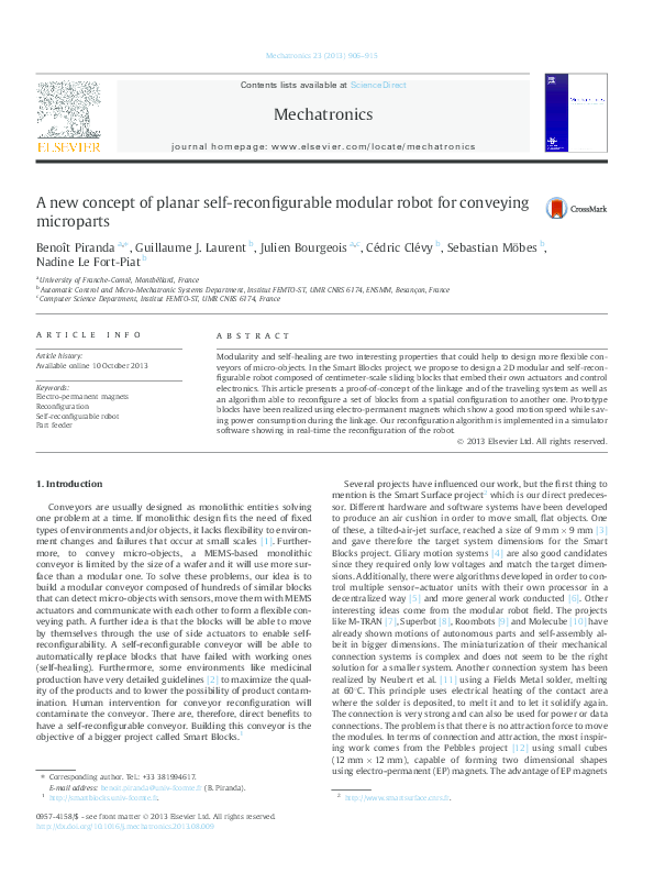 Pdf A New Concept Of Planar Self Reconfigurable Modular Robot For Conveying Microparts