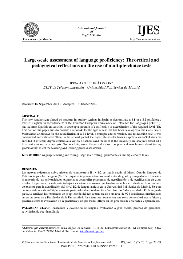 (PDF) Large-scale assessment of language proficiency: Theoretical and ...
