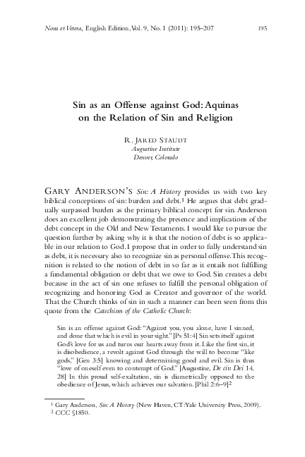 (PDF) “Sin as an Offense against God: Aquinas on the Relation of Sin ...