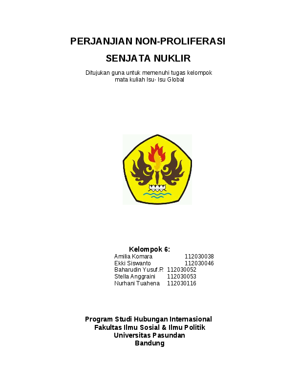 (DOC) PERJANJIAN NON-PROLIFERASI SENJATA NUKLIR (Tugas)