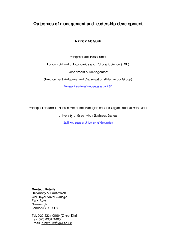 (PDF) Outcomes of management and leadership development