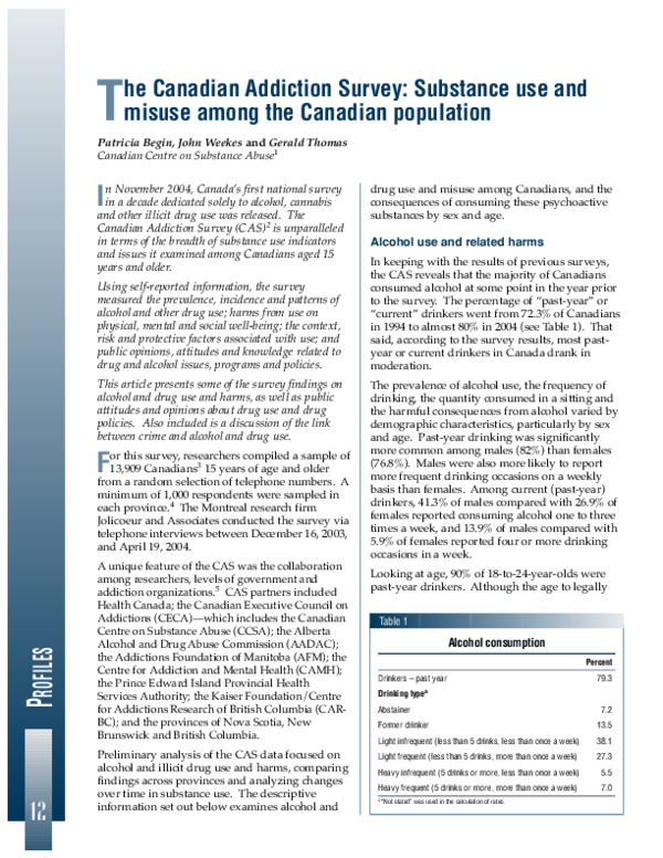 (PDF) The Canadian Addiction Survey: Substance use and misuse among the ...