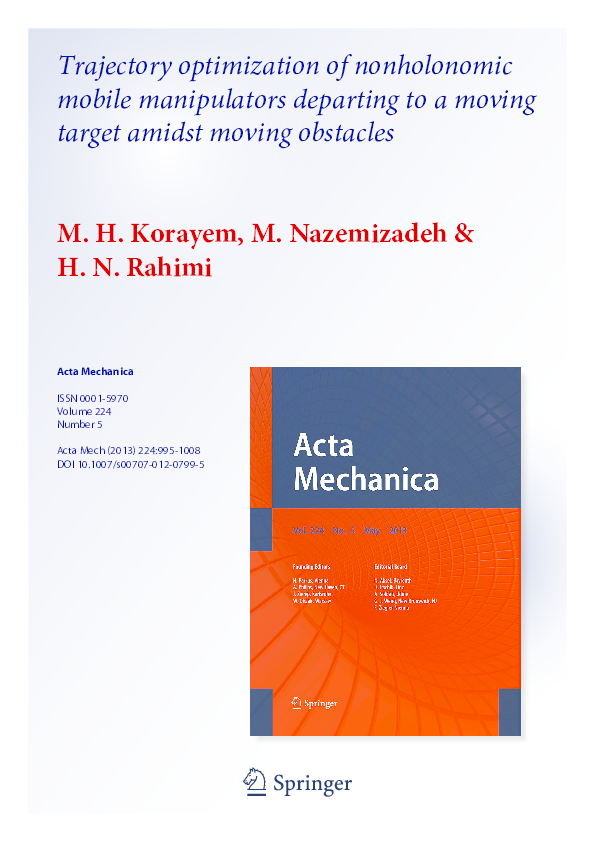 (PDF) Trajectory optimization of nonholonomic mobile manipulators departing to a moving target ...