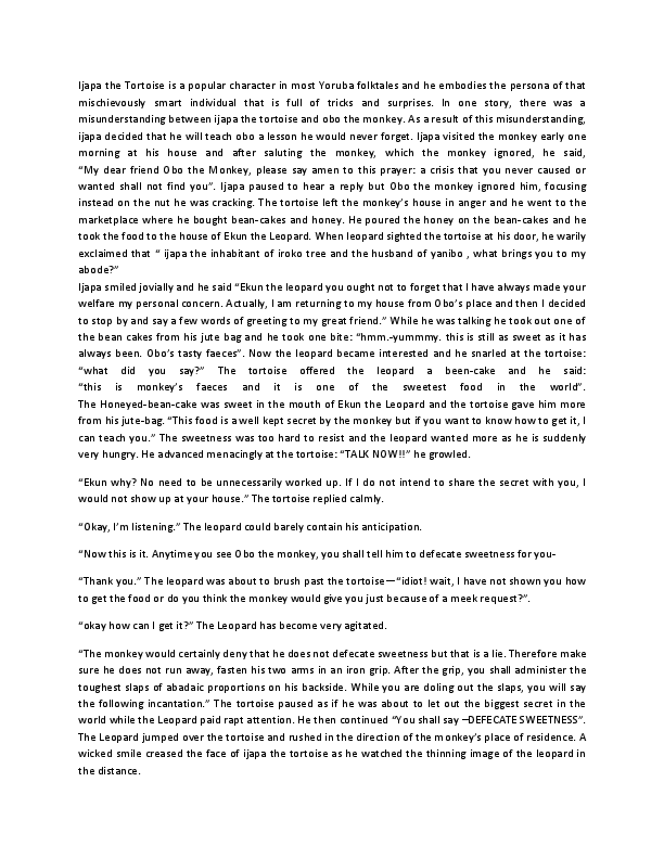 (DOC) Ijapa and the Monkey[African Folktales]
