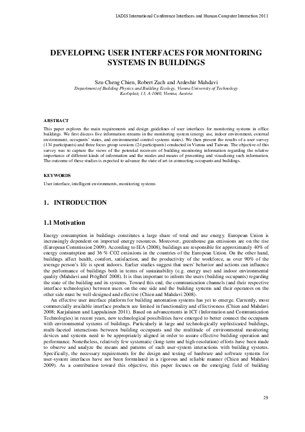 (PDF) Developing User Interfaces For Monitoring Systems In Buildings
