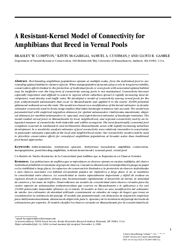 (PDF) A Resistant-Kernel Model of Connectivity for Amphibians that ...