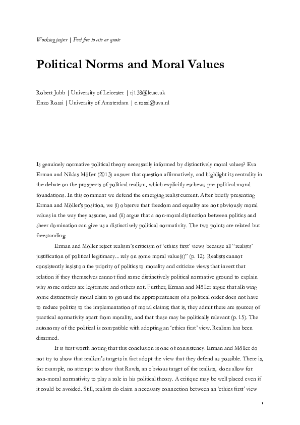 (PDF) Political Norms and Moral Values | Journal of Philosophical Research