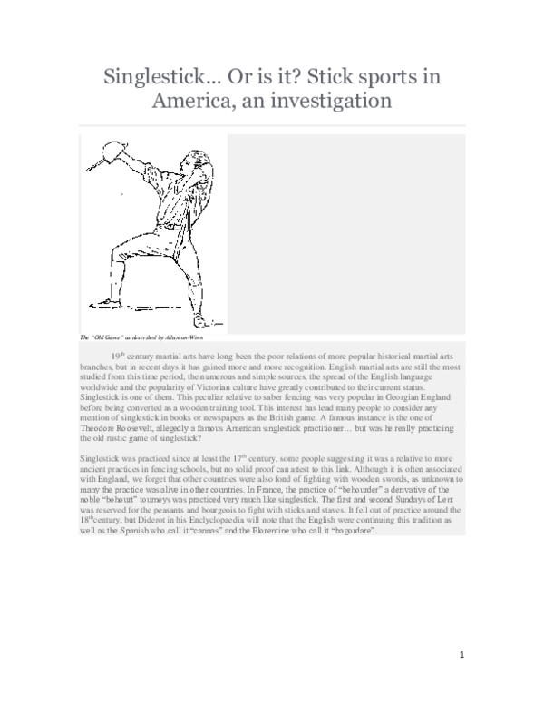 (PDF) Singlestick… Or is it? Stick sports in America, an investigation