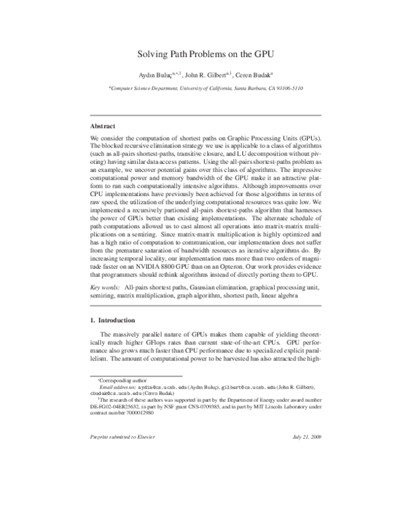 (PDF) Solving Path Problems on the GPU