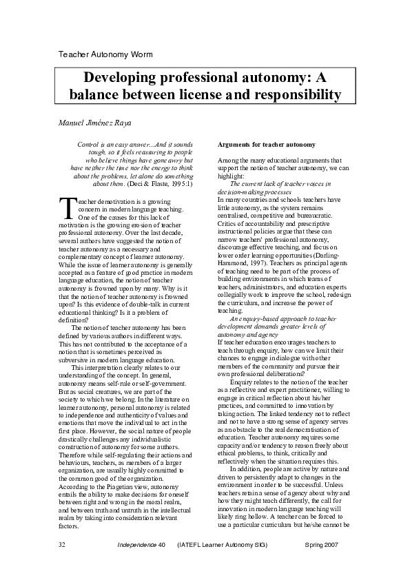 (PDF) Developing professional autonomy