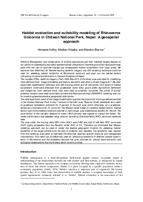 (PDF) Rhinoceros habitat evaluation