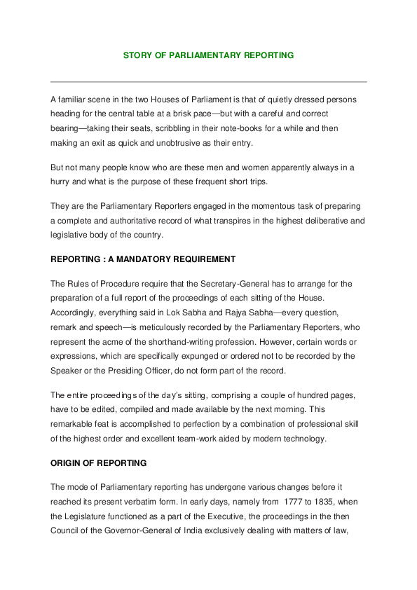 (DOC) STORY OF PARLIAMENTARY REPORTING