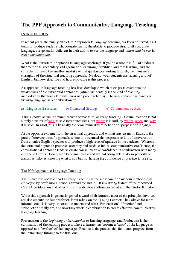 (DOC) The PPP Approach to Communicative Language Teaching