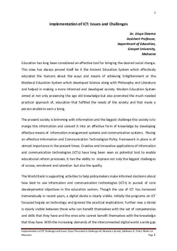 (DOC) Issues and Challenges in ICT
