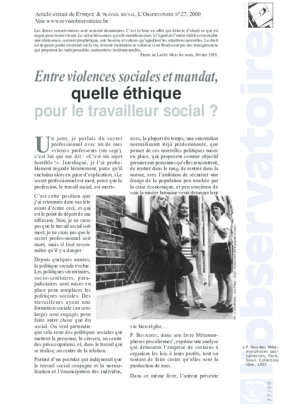 (PDF) Quelle éthique pour le travailleur social - Marc Chambeau ...