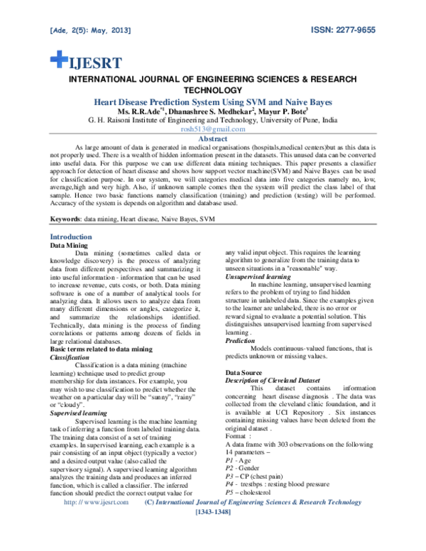 Pdf Heart Disease Prediction System Using Svm And Naive Bayes