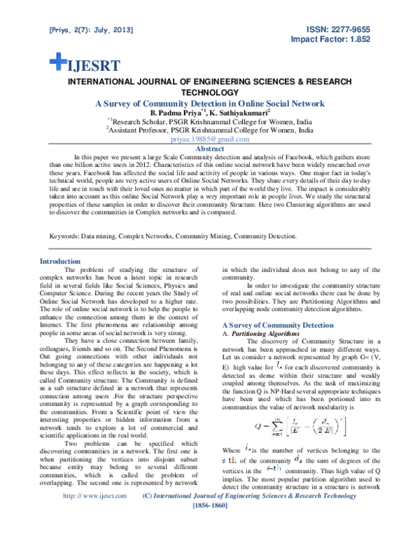 Pdf A Survey Of Community Detection In Online Social Network