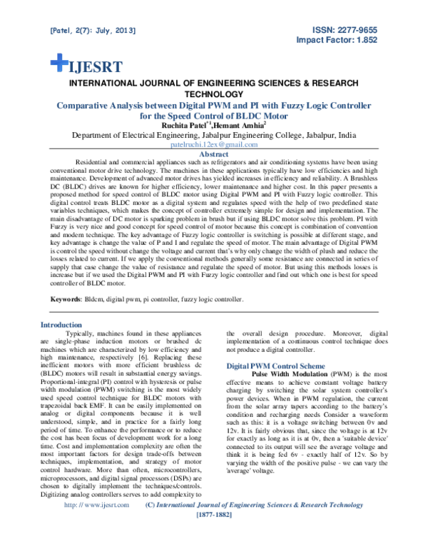 Pdf Comparative Analysis Between Digital Pwm And Pi With Fuzzy Logic Controller For The Speed 
